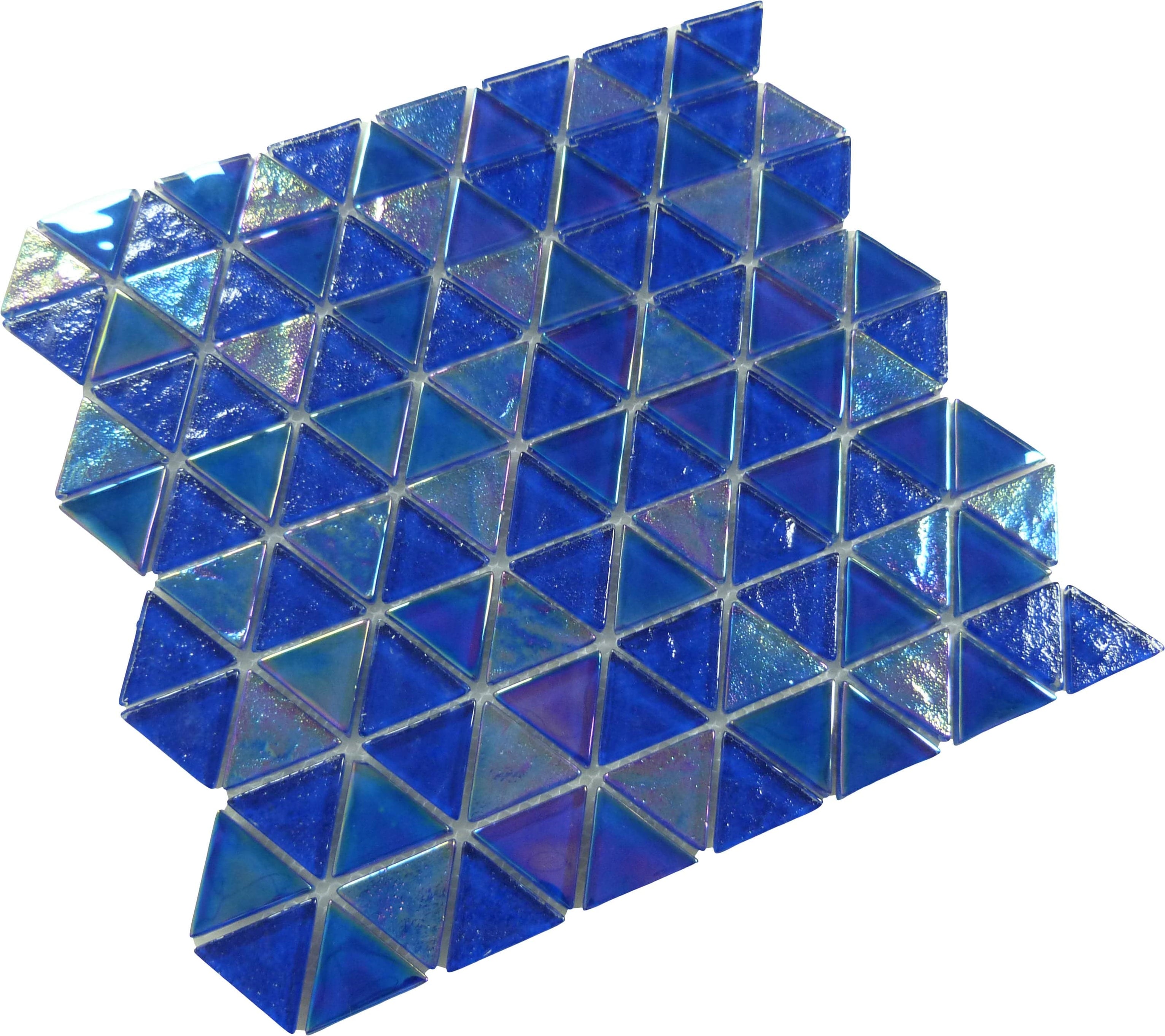 Tesoso Triangle Cobaltstone Blue Glossy And Iridescent Glass Tile