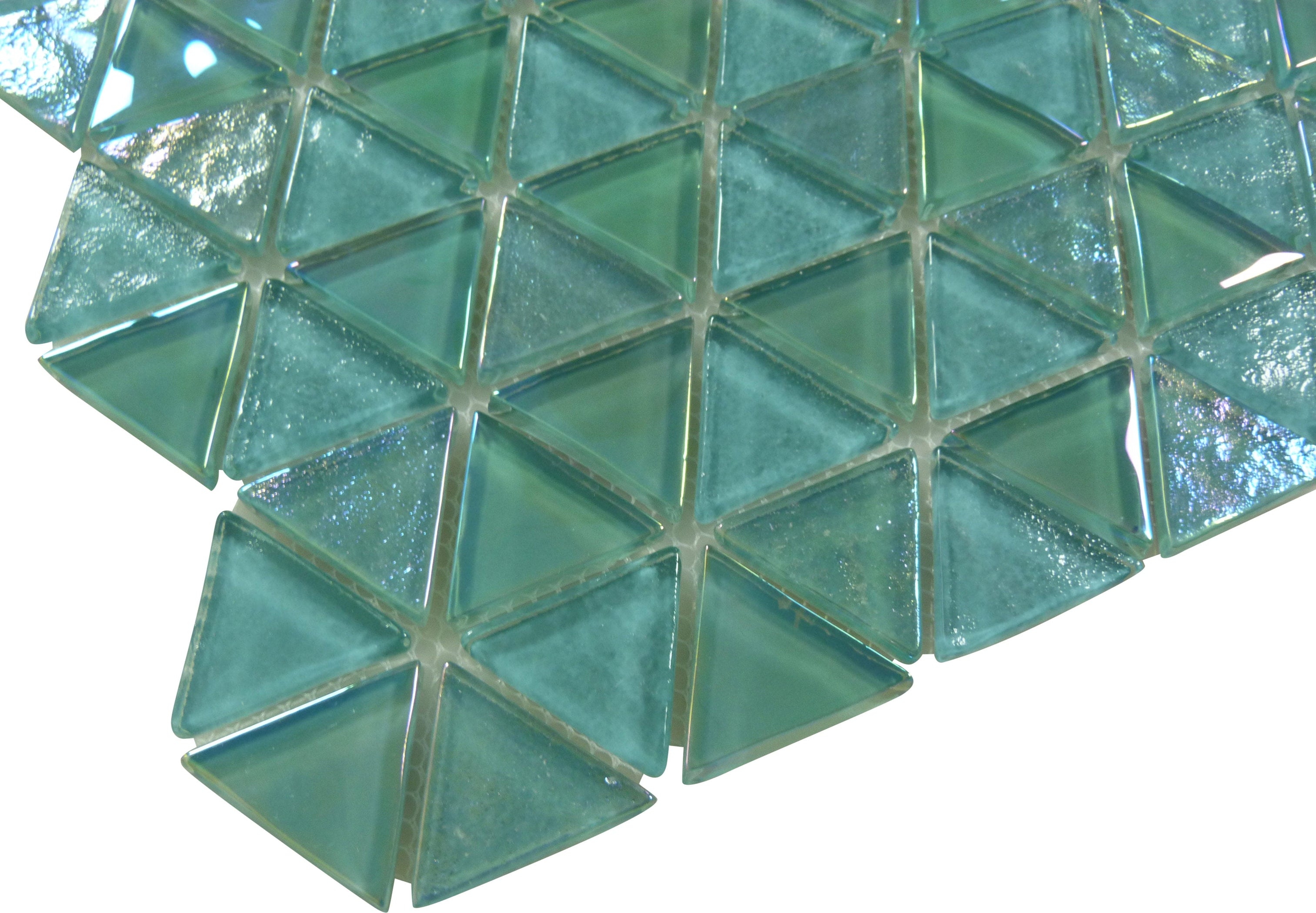 Tesoso Triangle Greenstone Green Glossy And Iridescent Glass Tile
