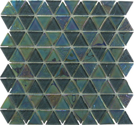 Tesoso Triangle Moonstone Grey Glossy And Iridescent Glass Tile Oasis
