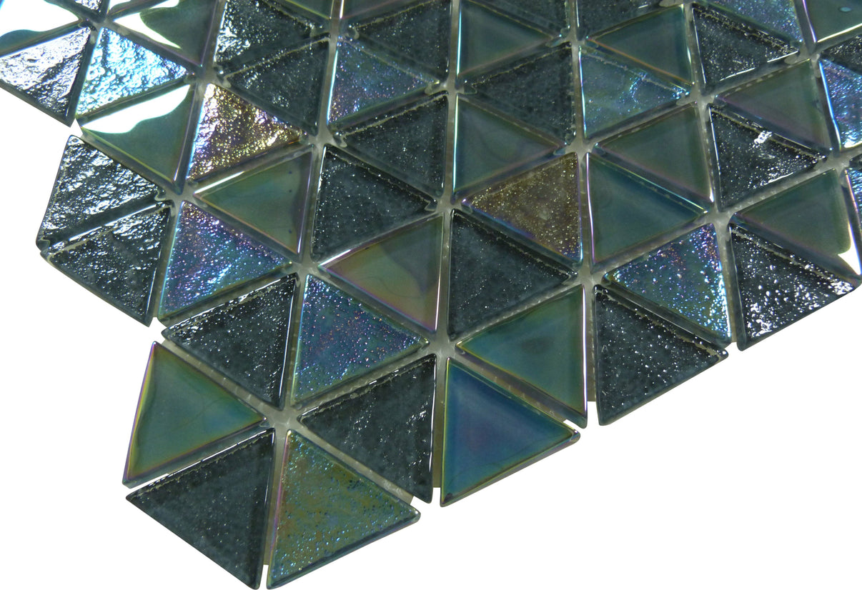 Tesoso Triangle Moonstone Grey Glossy And Iridescent Glass Tile Oasis