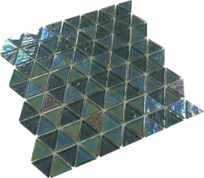 Tesoso Triangle Moonstone Grey Glossy And Iridescent Glass Tile Oasis