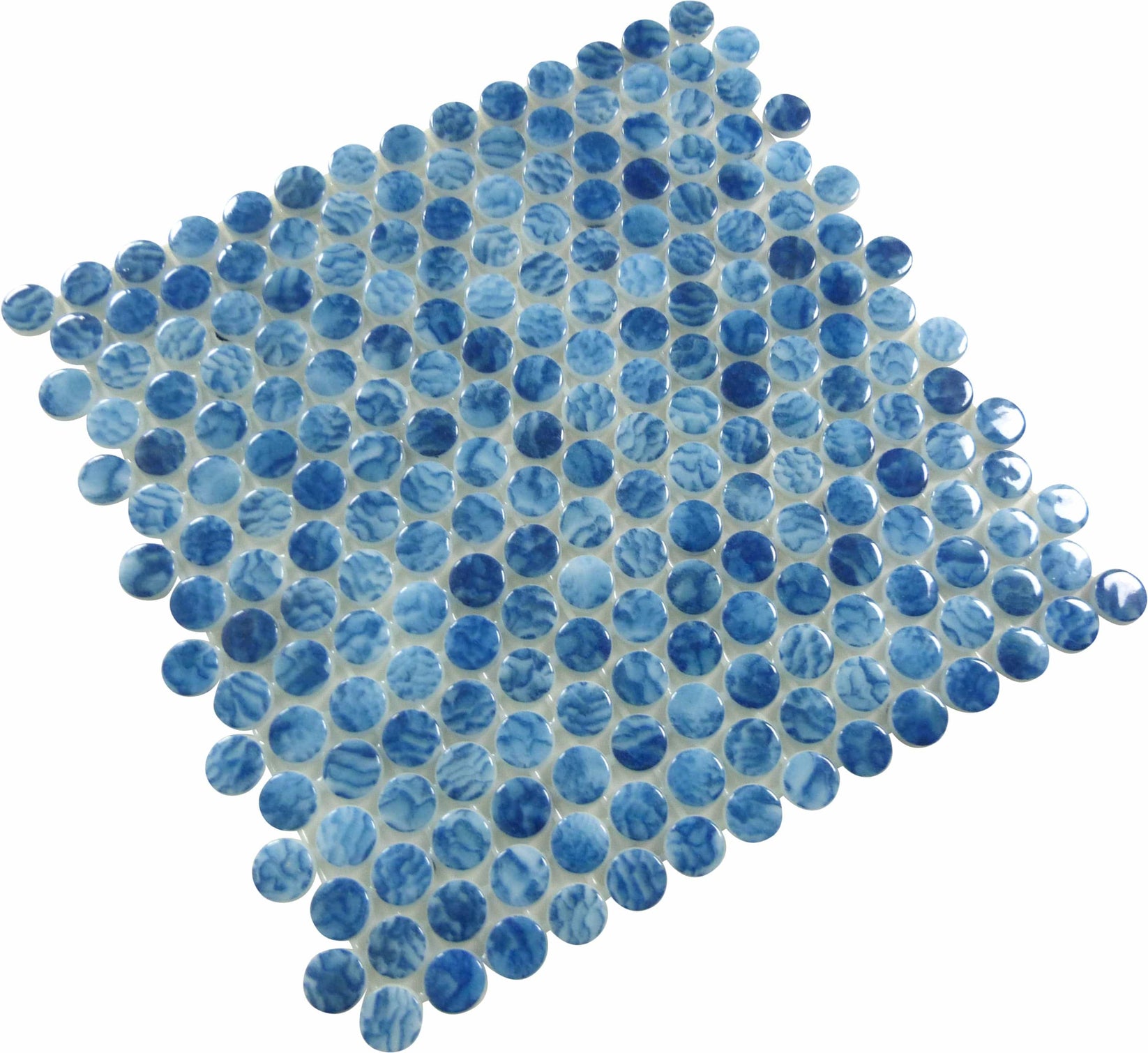 Vanguard Arrecife Blue Penny Round Glossy Glass Tile | Oasis Tile