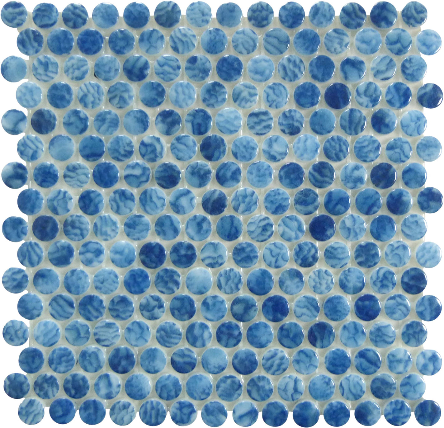 Vanguard Arrecife Blue Penny Round Glossy Glass Tile | Oasis Tile