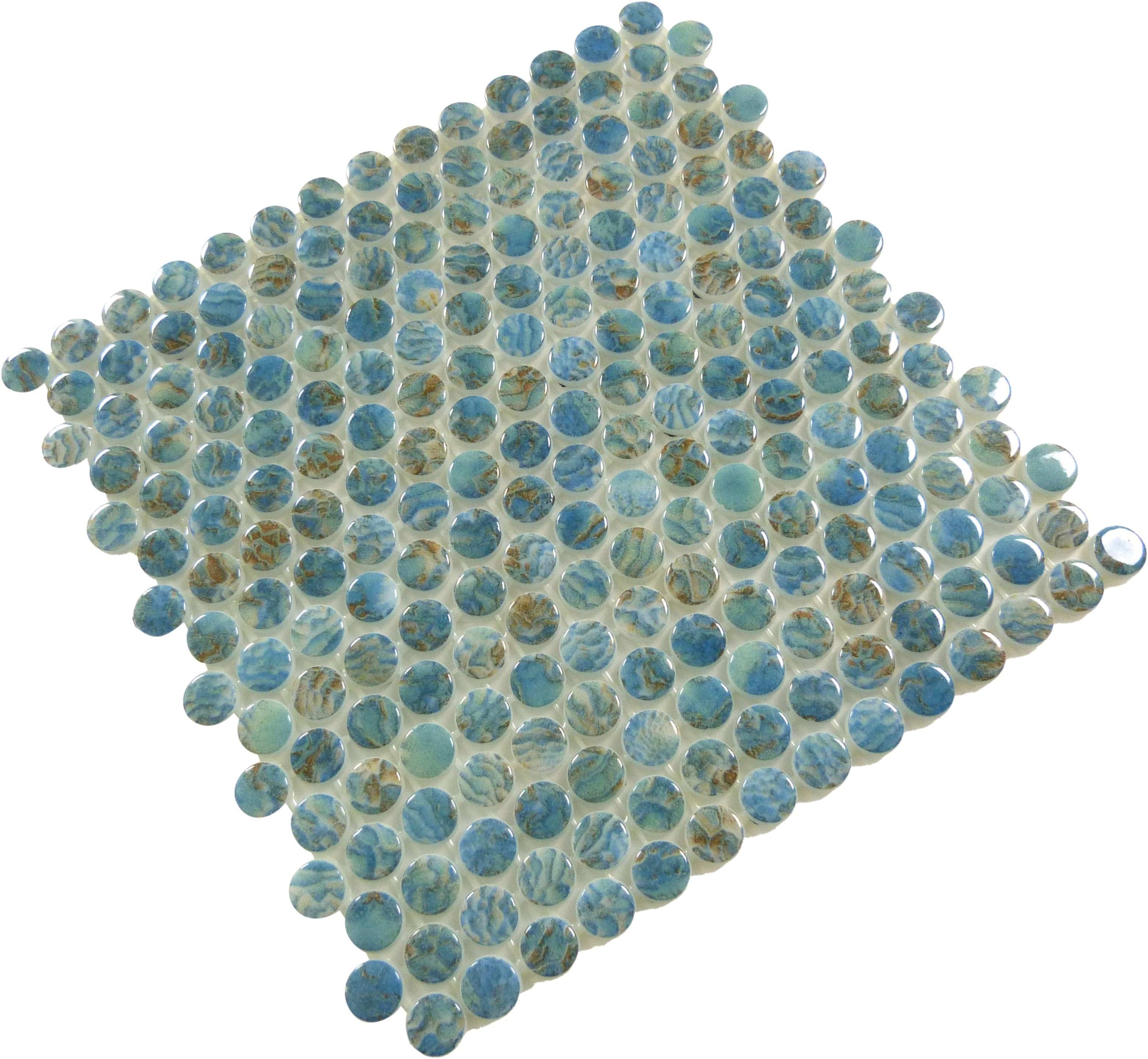 Vanguard Arrecife Green Penny Round Glossy Glass Tile | Oasis Tile