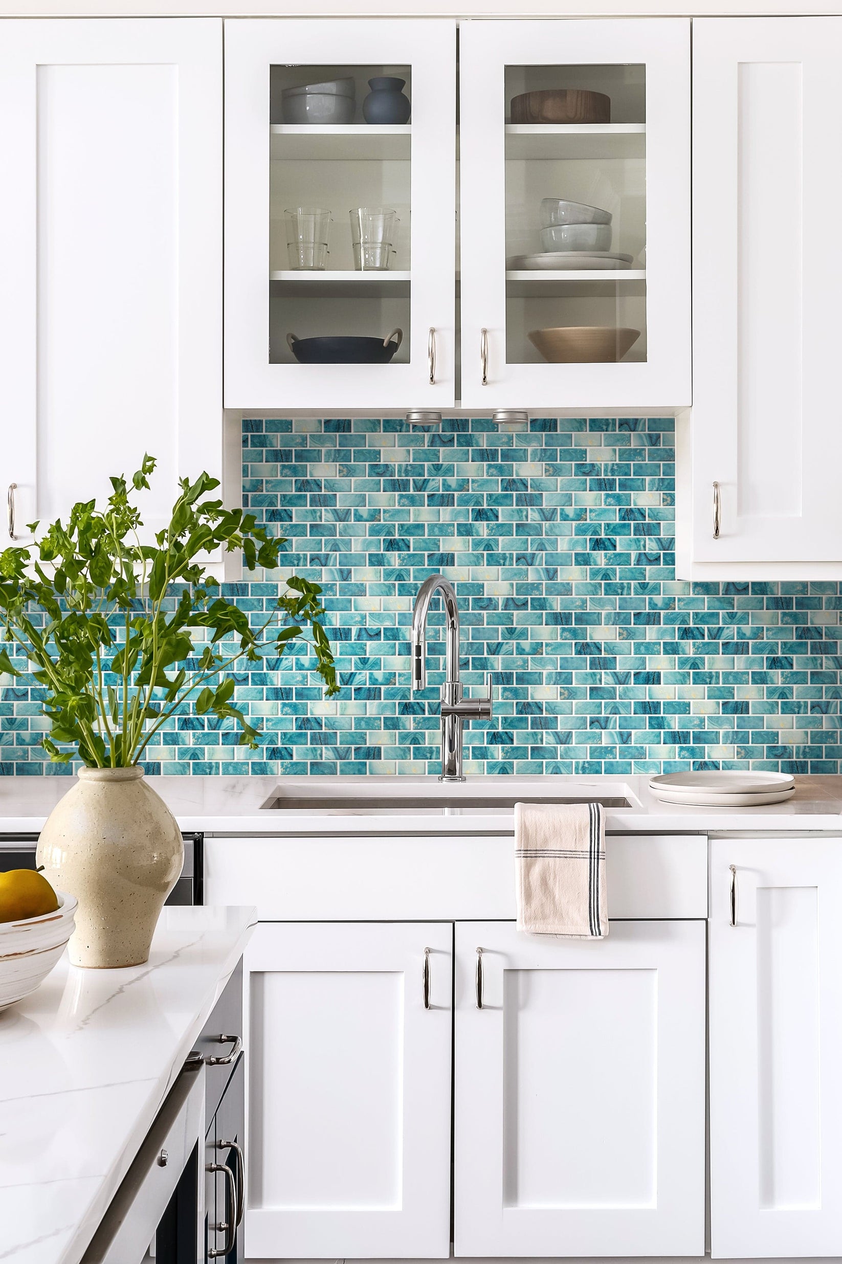 Vanguard Forest Aqua 1x2 Glossy Glass Tile | Oasis Tile
