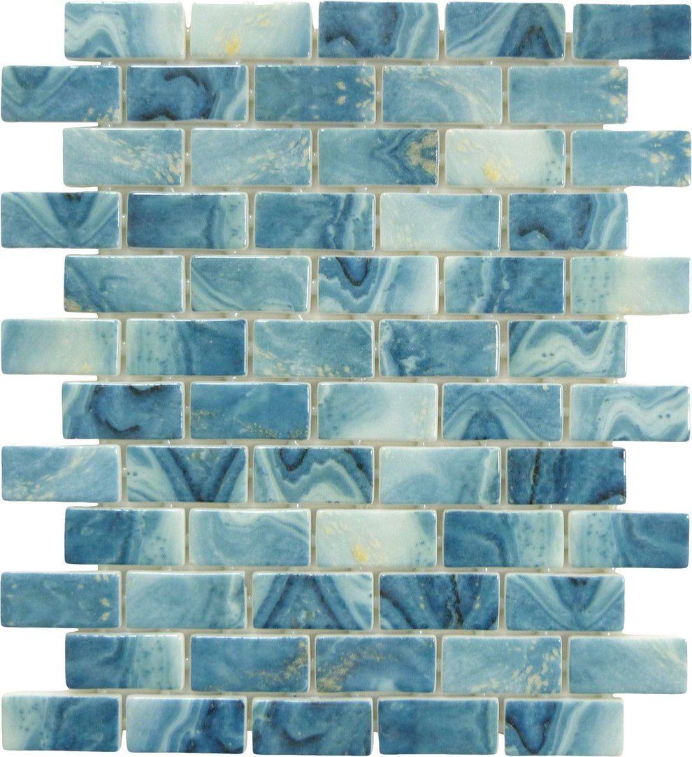 Vanguard Forest Aqua 1x2 Glossy Glass Tile | Oasis Tile