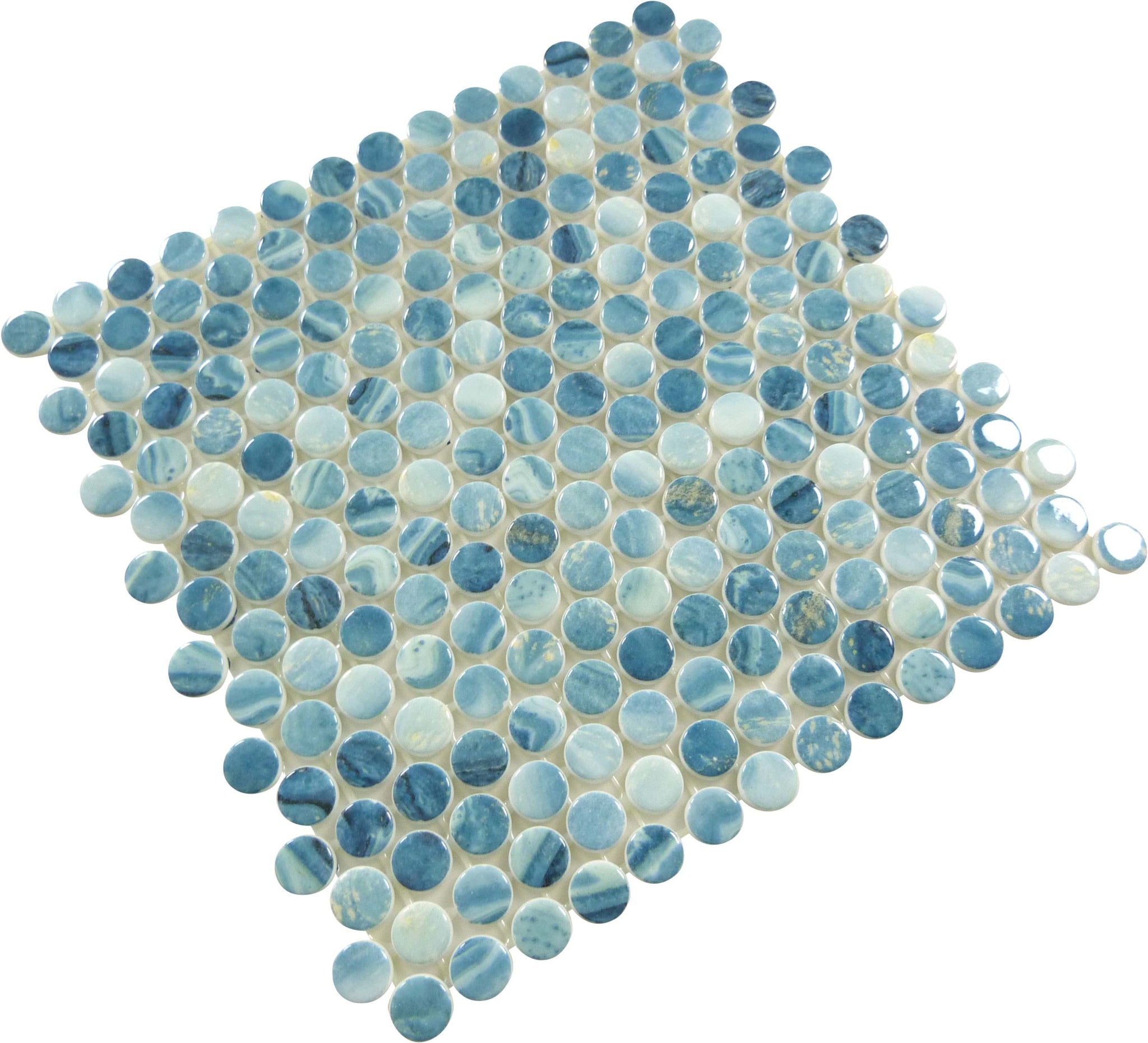 Vanguard Forest Aqua Penny Round Glossy Glass Tile | Oasis Tile