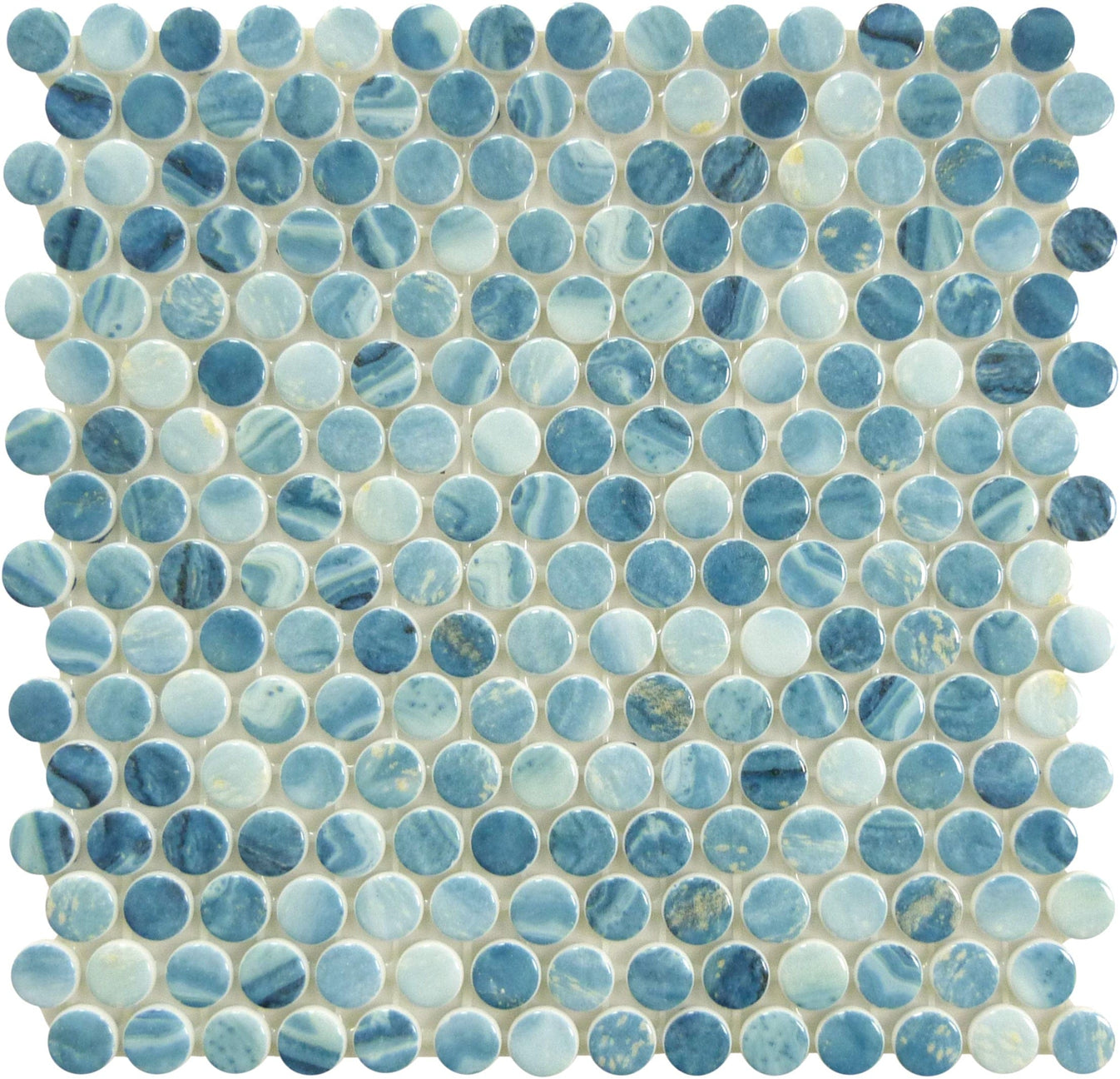 Vanguard Forest Aqua Penny Round Glossy Glass Tile | Oasis Tile