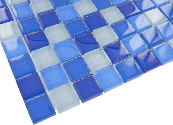 Crystile Blue Blend Square Glossy Glass Tile - Oasis Tile