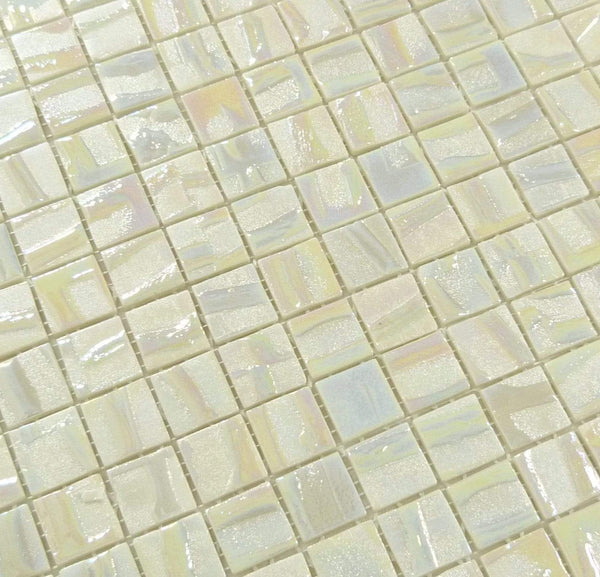 Moon Venus White 1"x1" Glossy Iridescent Glass Tile | Oasis