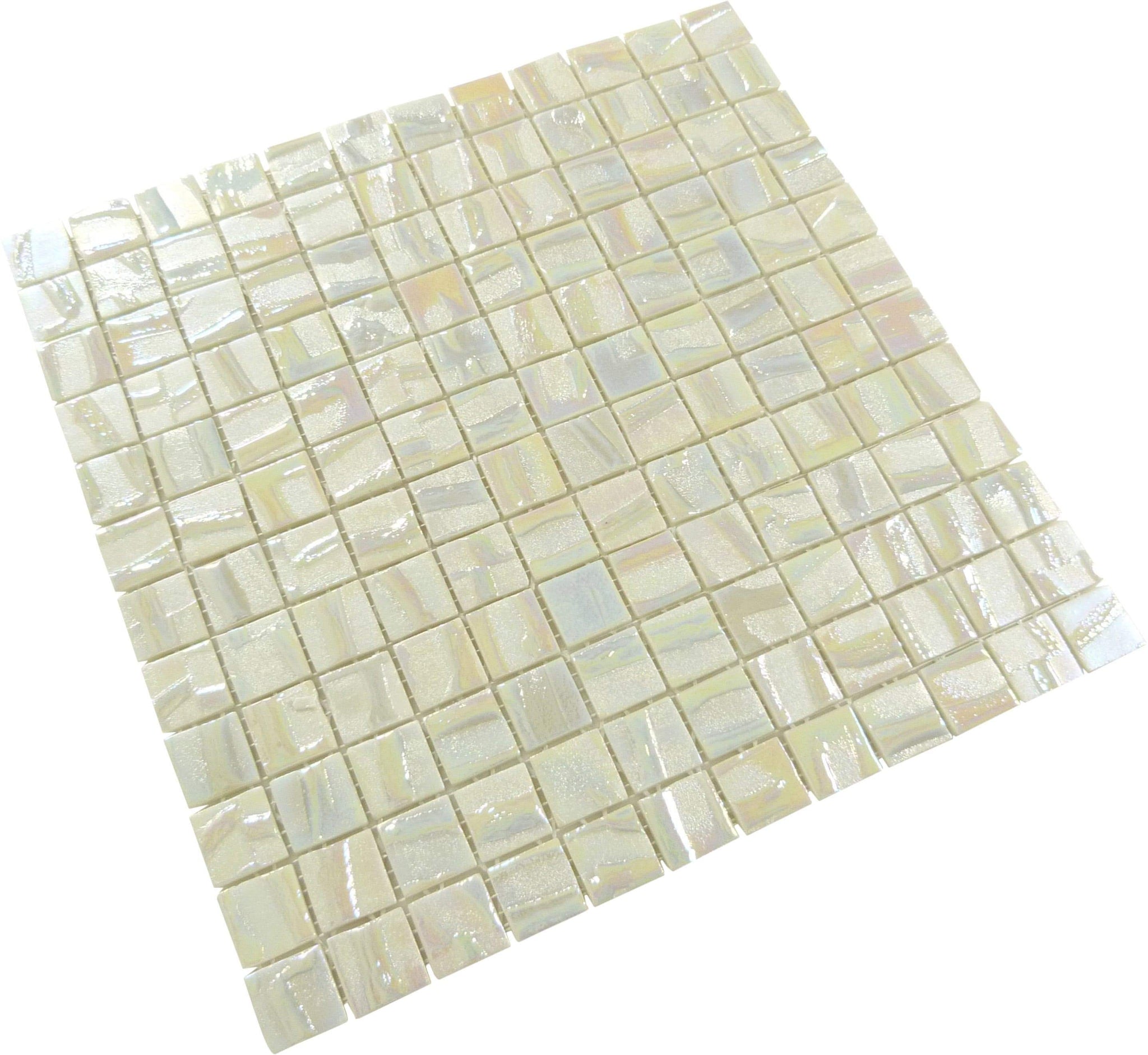 Moon Venus White 1"x1" Glossy Iridescent Glass Tile | Oasis