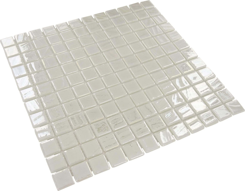 Vidrepur Snow White 1'' x 1'' Glossy & Iridescent Glass Tile 093710M