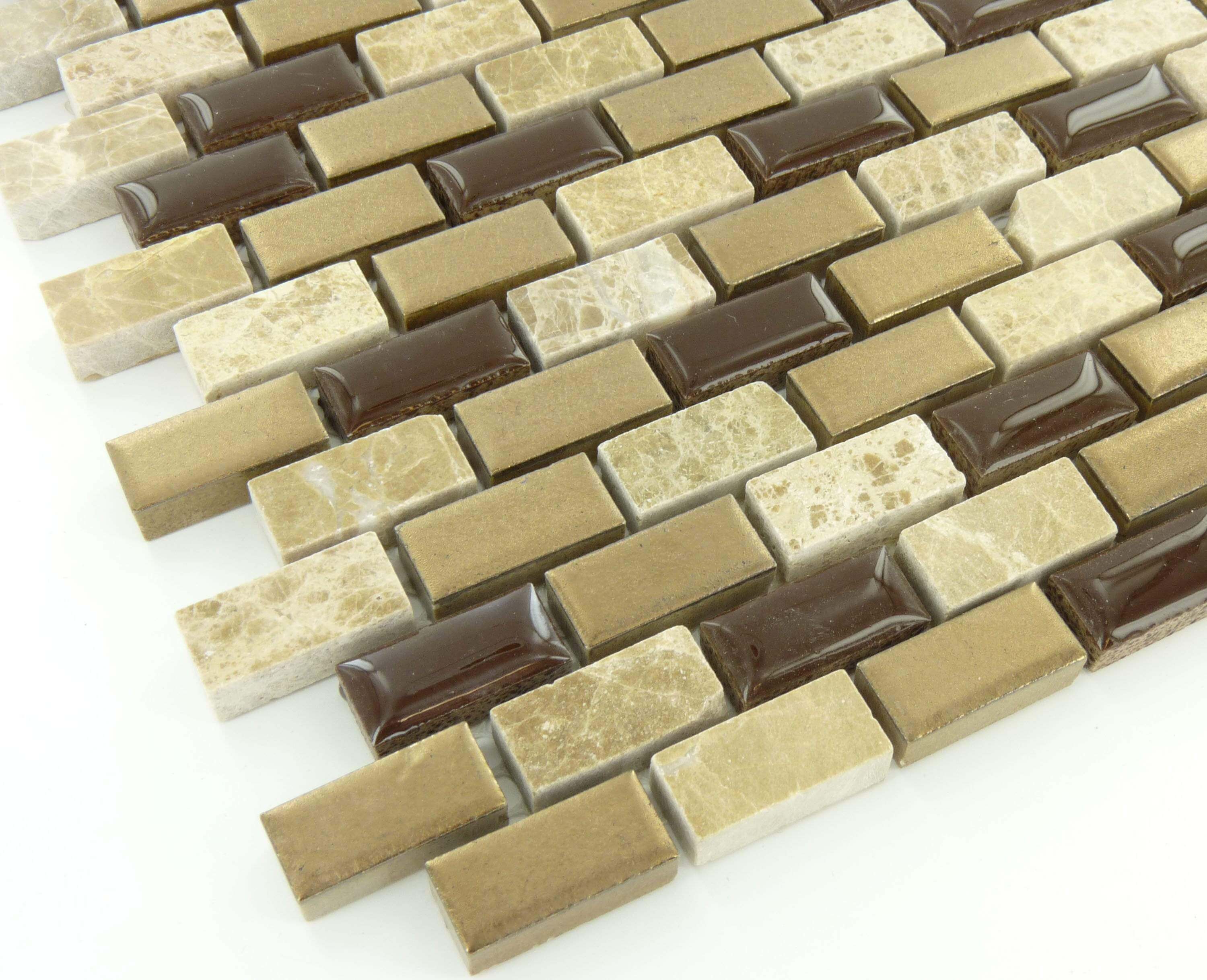 1/2'' x 1'' Brown Stone Porcelain Uniform Brick Tile Glossy PBS-05