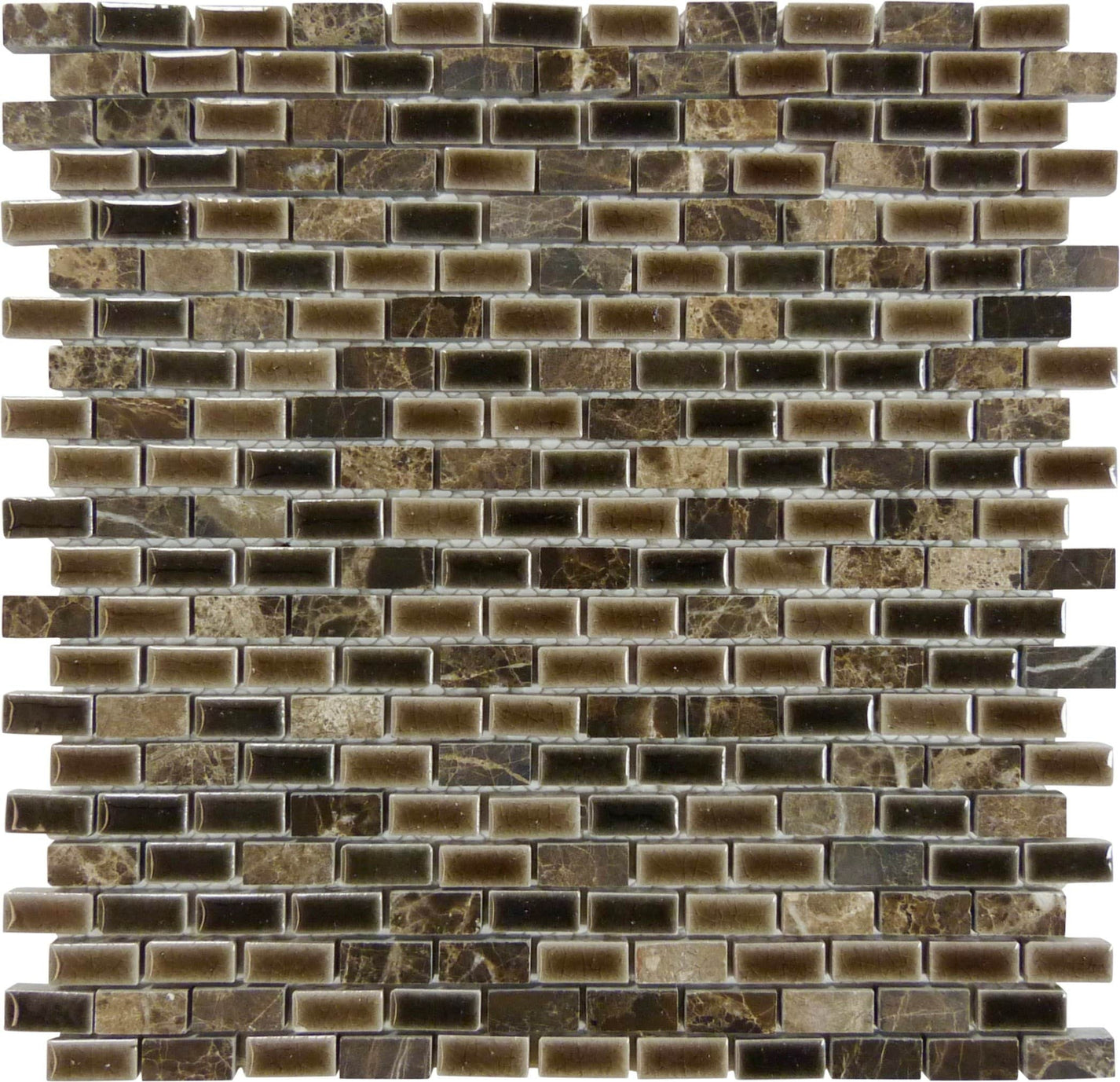 1/2'' x 1'' Brown Stone Porcelain Uniform Brick Tile Glossy PBS-07