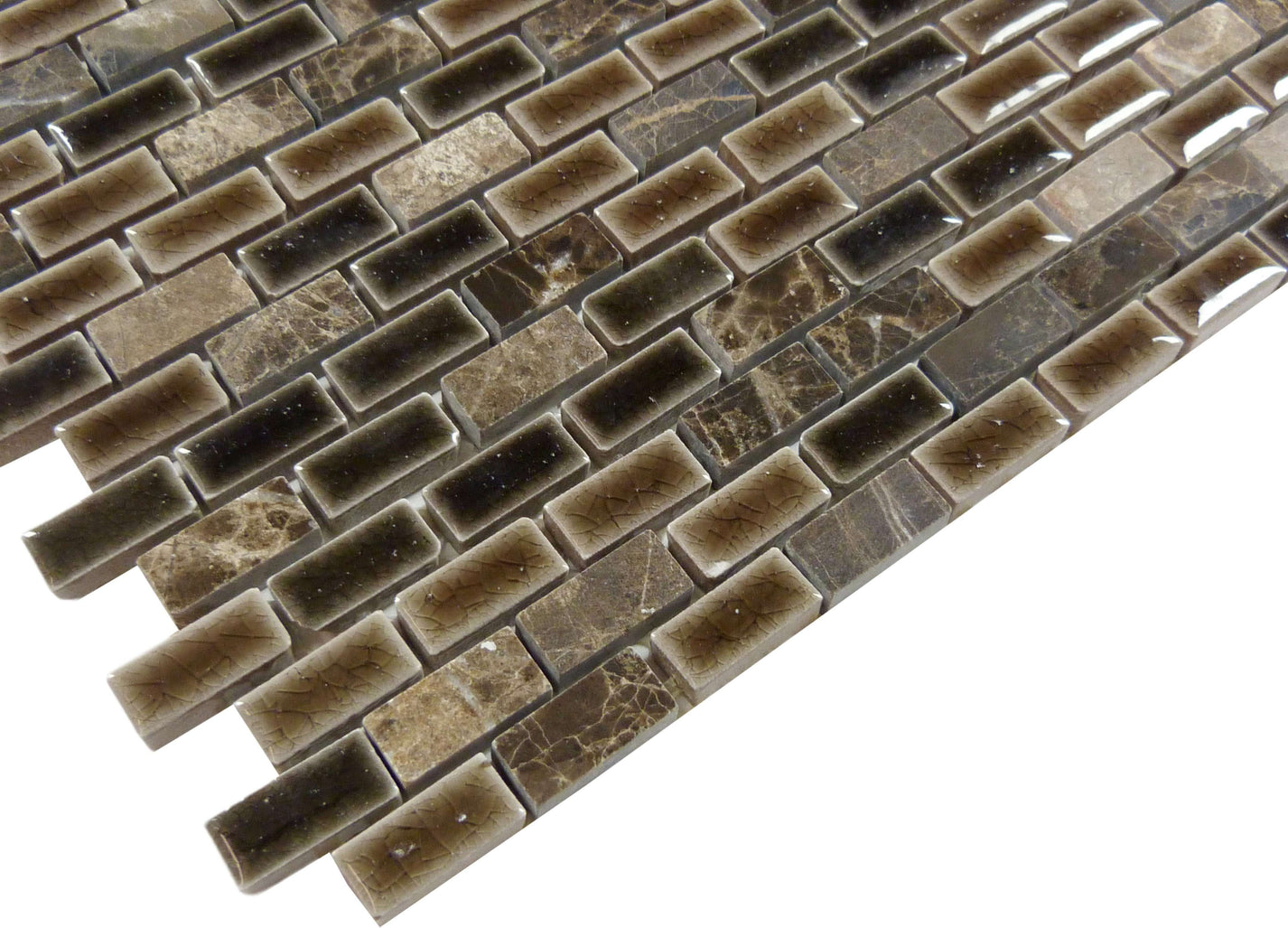 1/2'' x 1'' Brown Stone Porcelain Uniform Brick Tile Glossy PBS-07