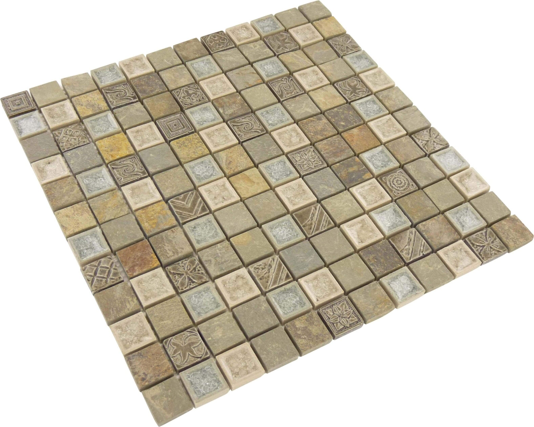 1'' x 1'' Grey Glass and Stone Square Tile Tumbled TS-906