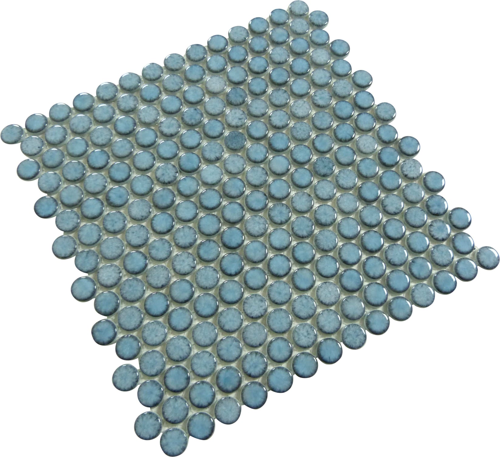 Greenwich Lafayette Blue Penny Round Recycled Glossy Glass Tile