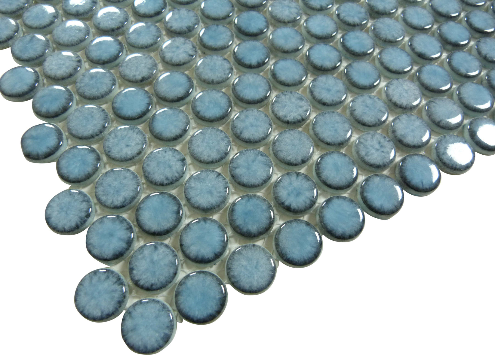Greenwich Lafayette Blue Penny Round Recycled Glossy Glass Tile