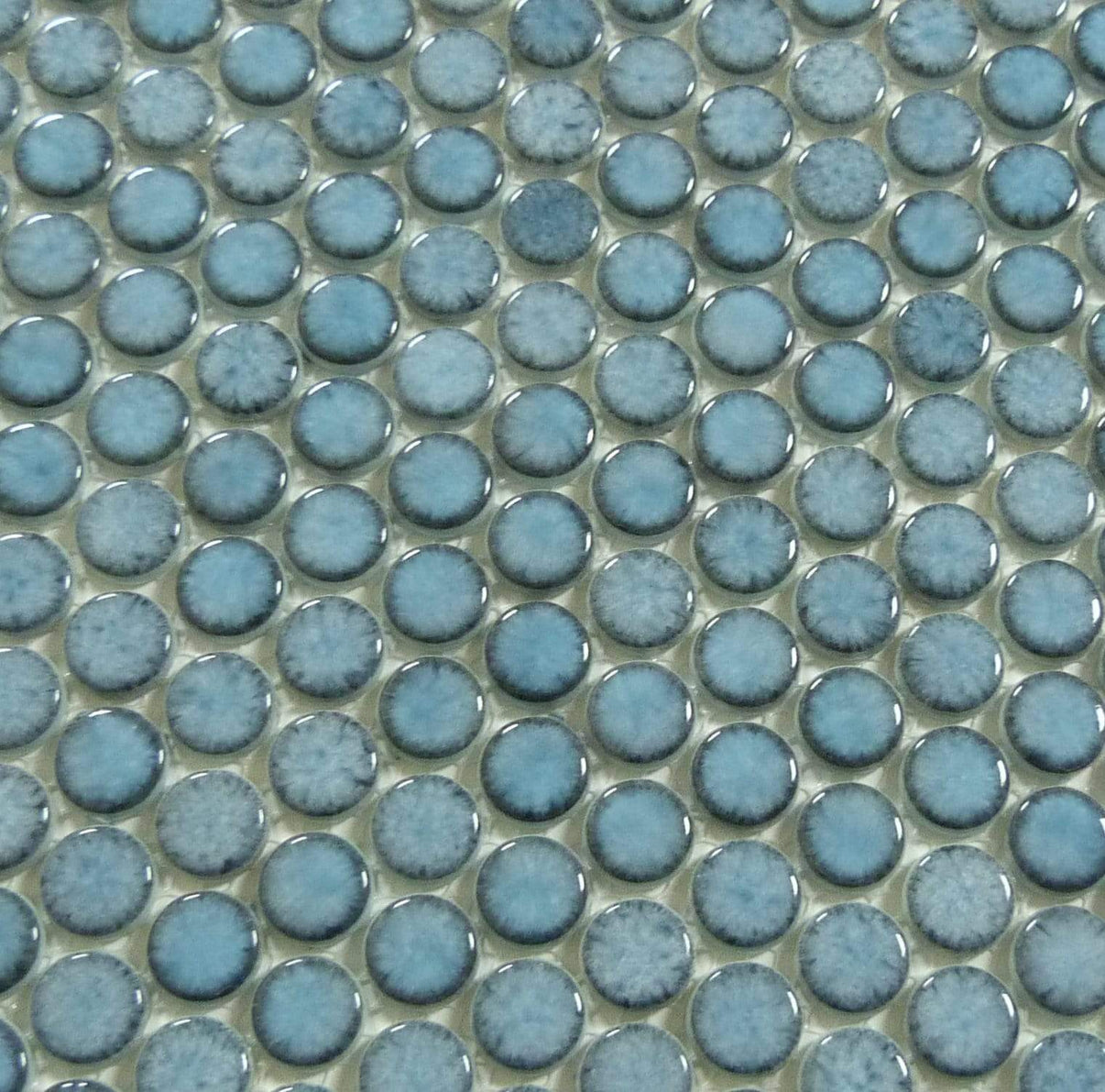 Greenwich Lafayette Blue Penny Round Recycled Glossy Glass Tile