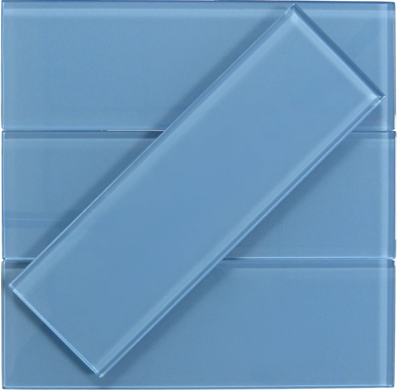 4'' x 12'' Blue Glass Subway Tile Glossy C10