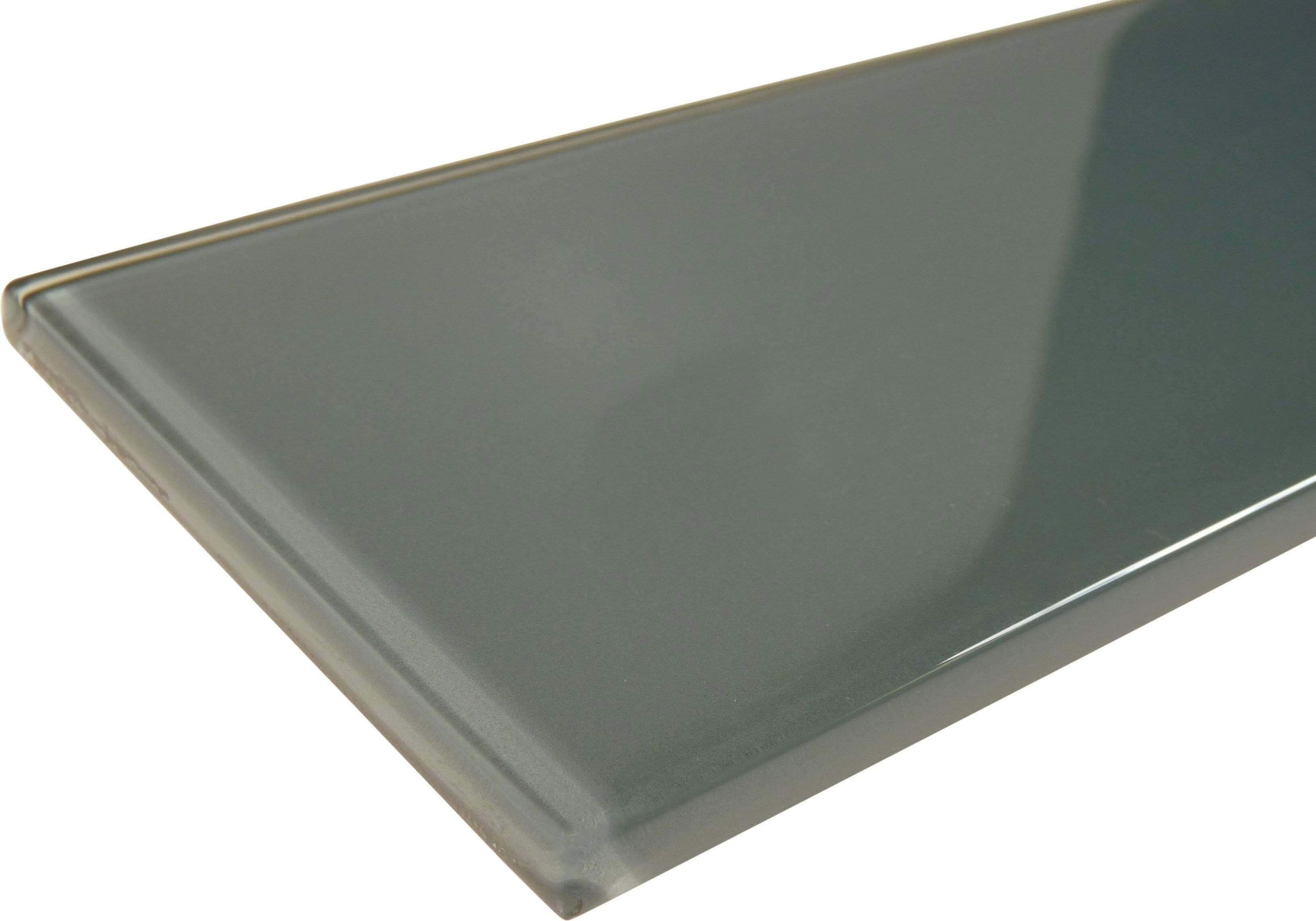 4'' x 12'' Grey Glass Subway Tile Glossy C06
