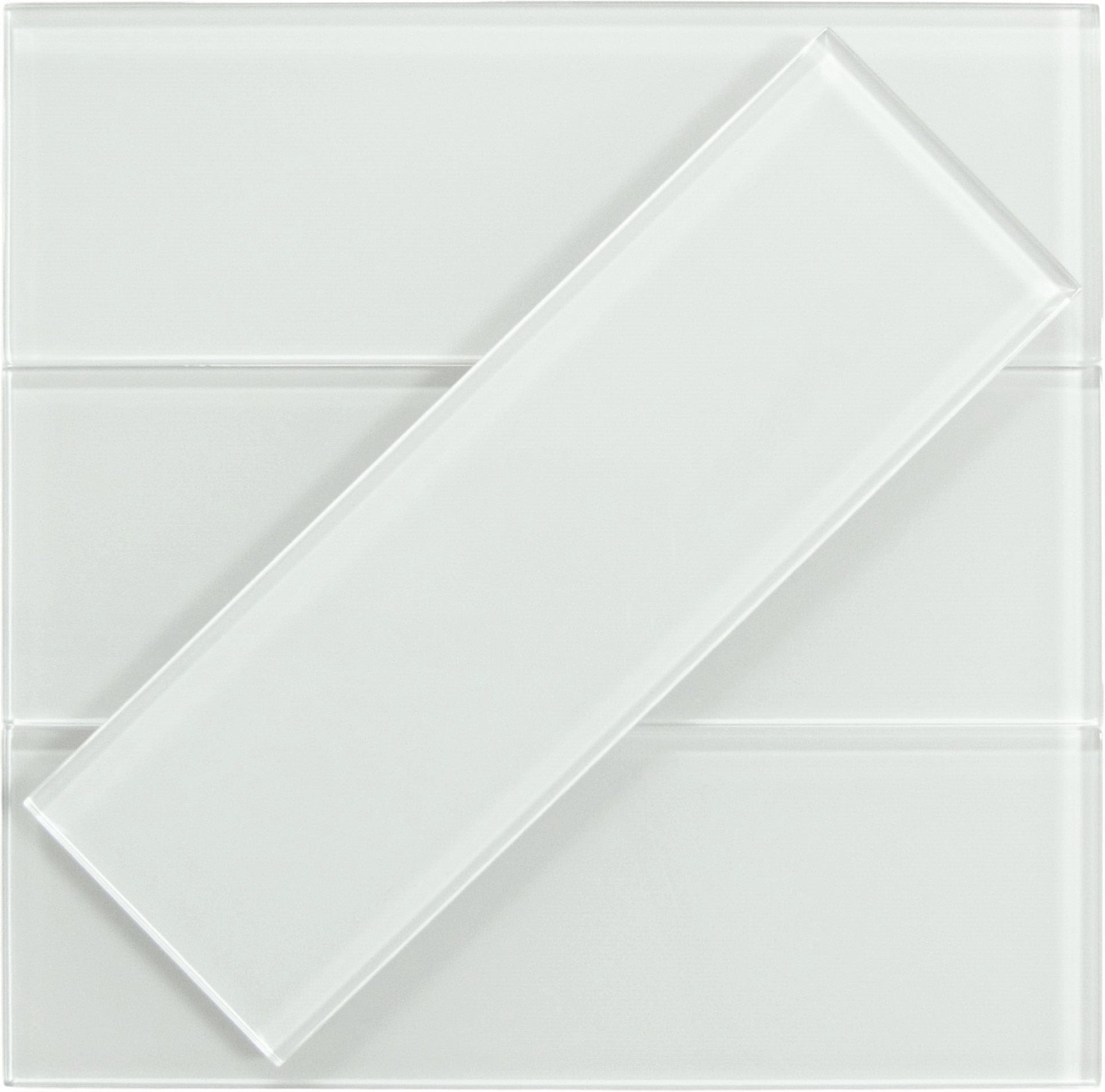 4'' x 12'' White Glass Subway Tile Glossy GL88