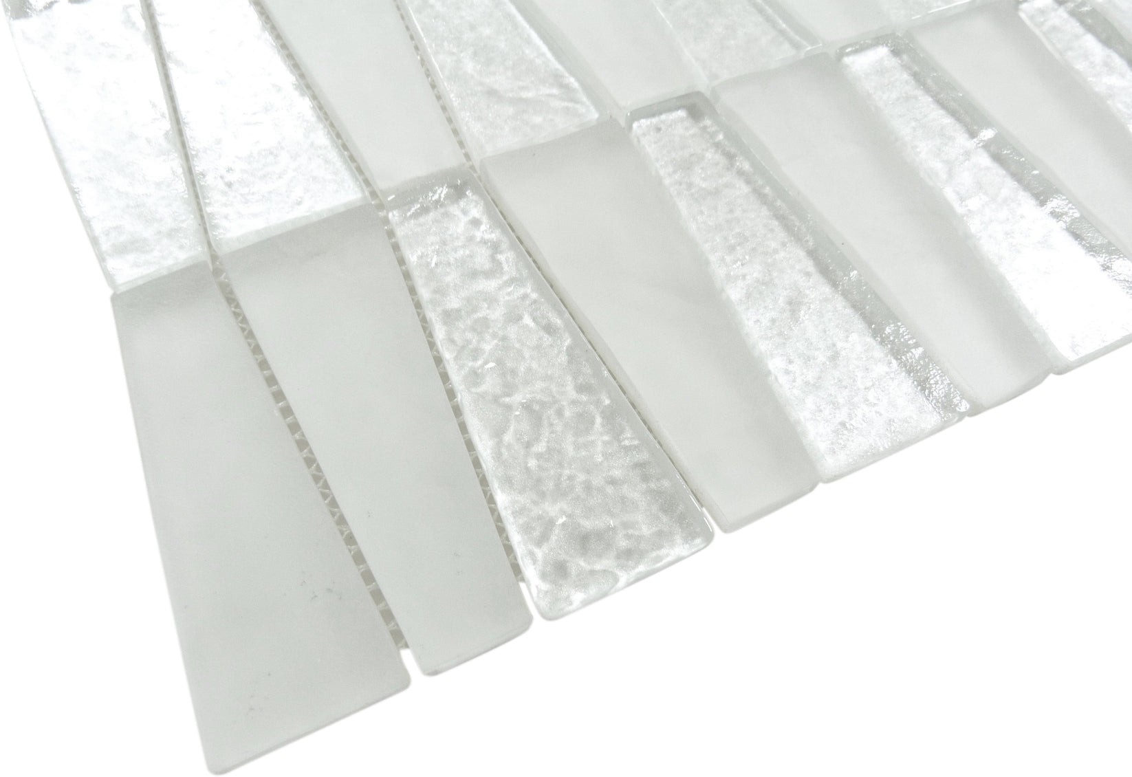 Alawai Shine Trapezoid White Glossy and Frosted Glass Tile | Glazzio Tiles