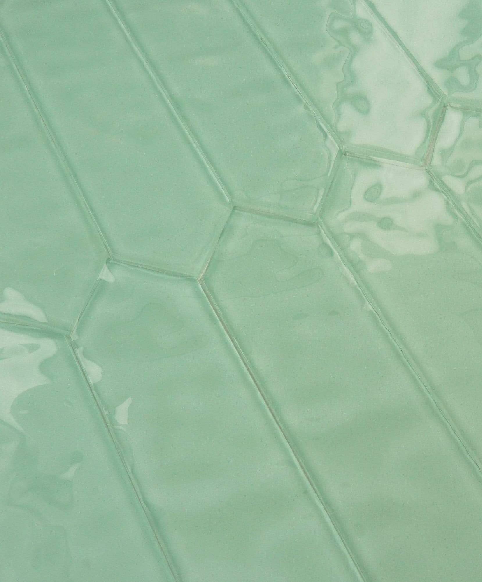 Aqua 3" x 10" Elongated Hexagon Rippled Tile