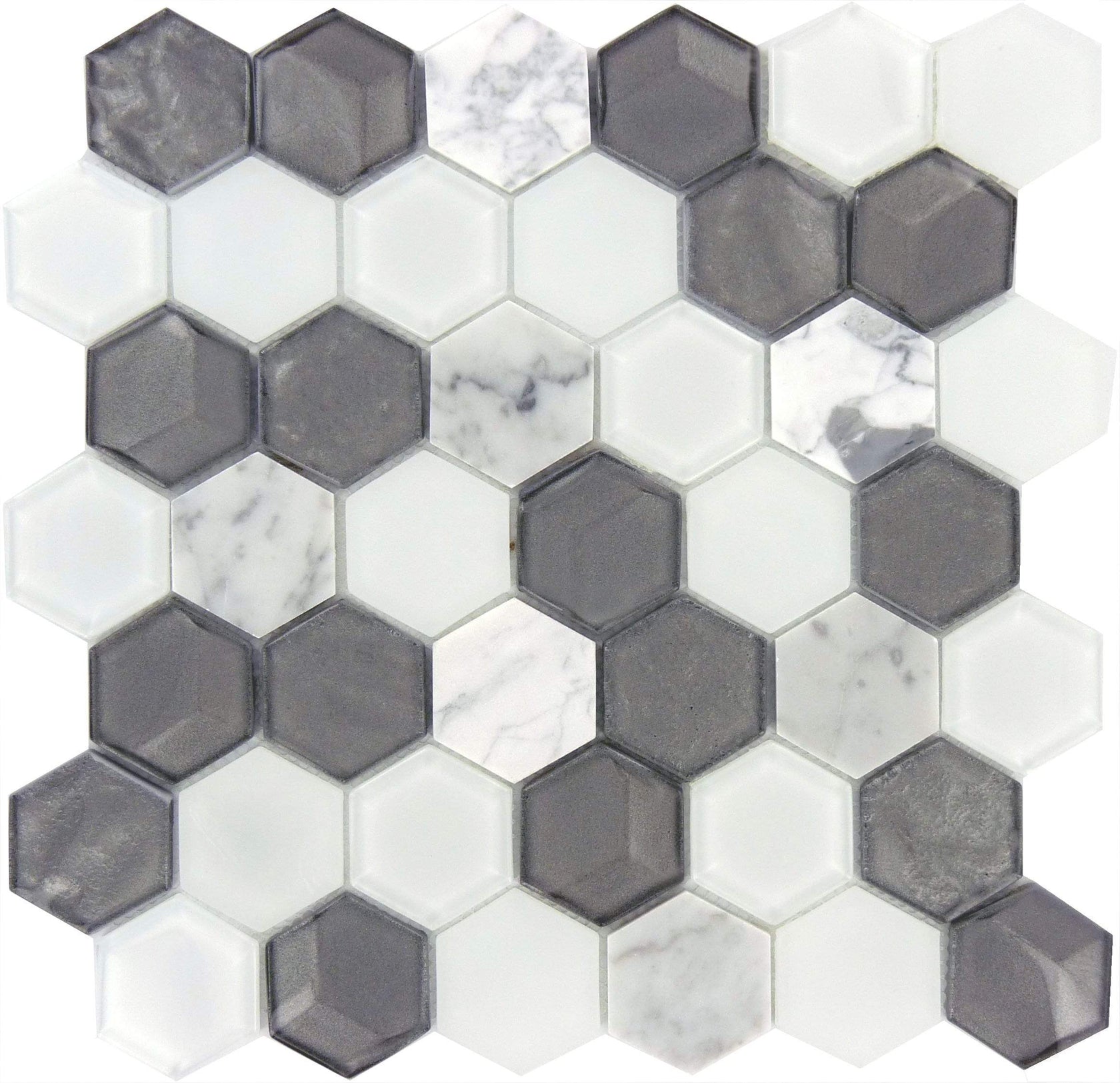 Aspen Grove Hexagonal Glossy Glass & Stone Tile - Oasis Tile
