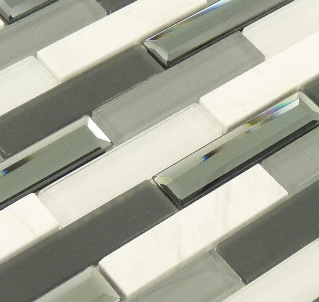 Beveled Castel Azure Gardens Glass & Stone Tile BCA655