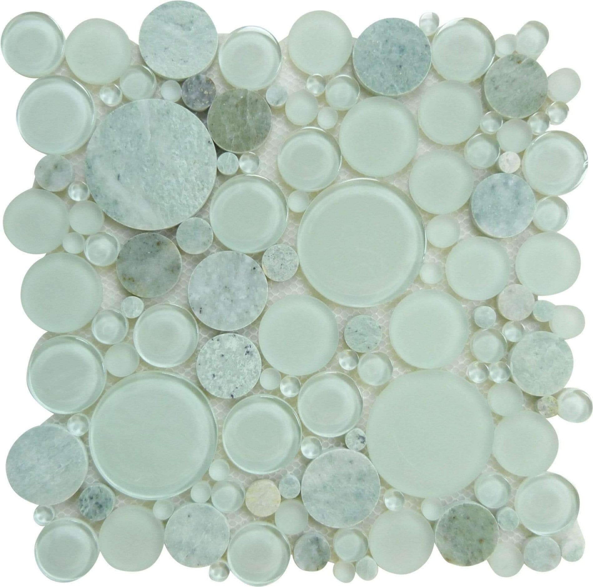 BUBBLE MOONSTONE GREEN CIRCLES GLASS & STONE TILE Oasis Tile