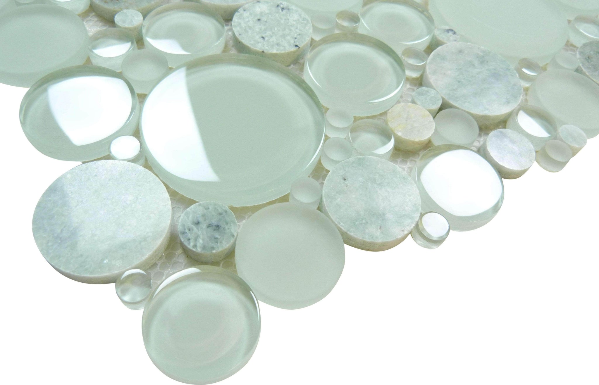 BUBBLE MOONSTONE GREEN CIRCLES GLASS & STONE TILE Oasis Tile