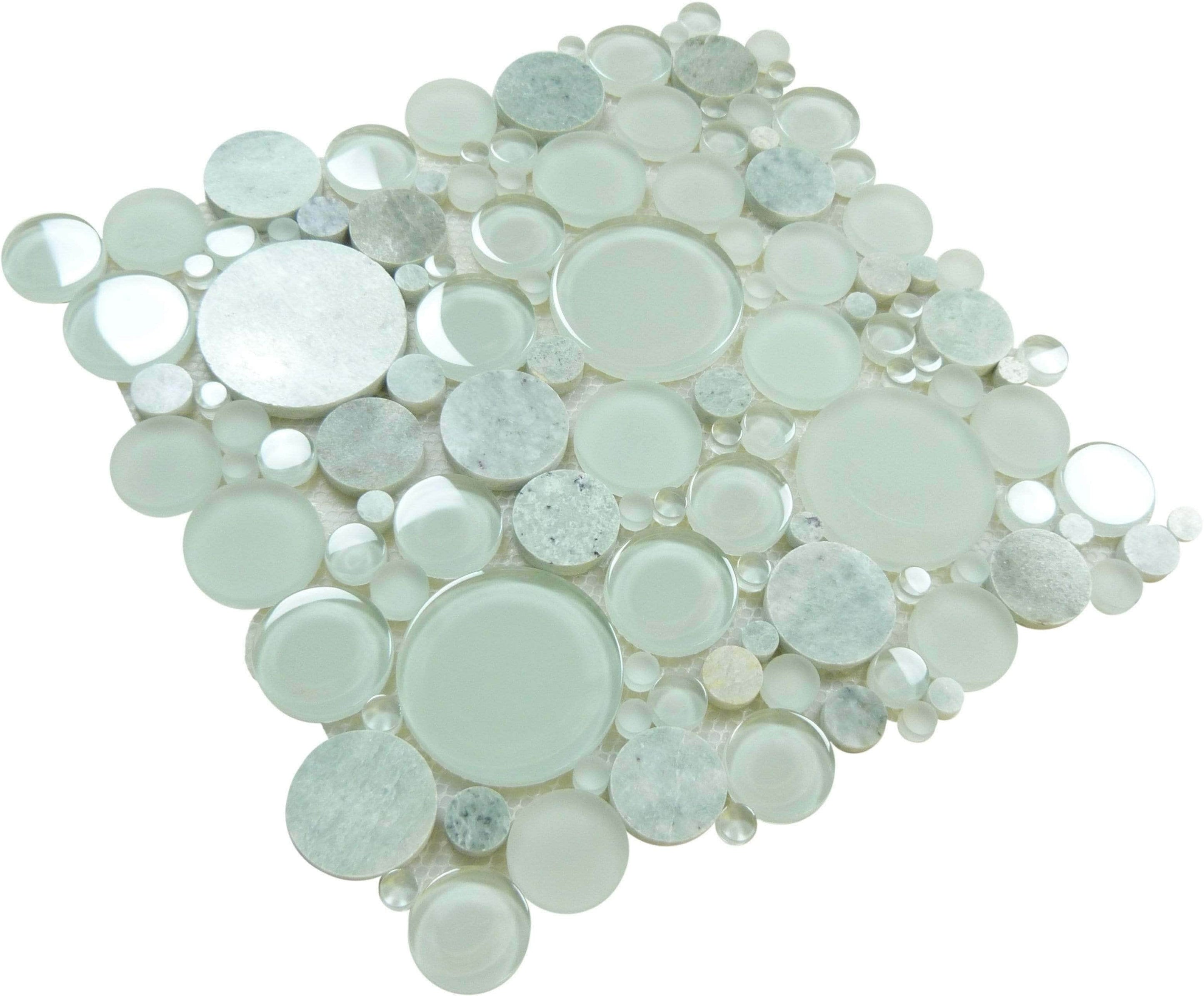 BUBBLE MOONSTONE GREEN CIRCLES GLASS & STONE TILE Oasis Tile
