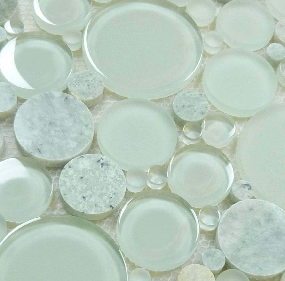 BUBBLE MOONSTONE GREEN CIRCLES GLASS & STONE TILE Oasis Tile