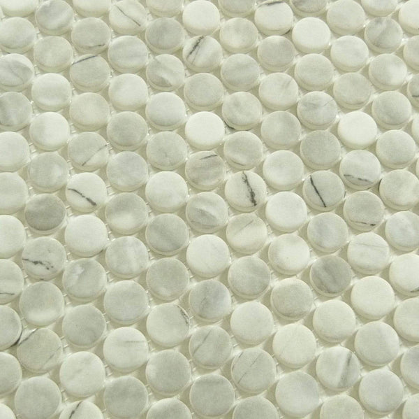 Carolina Dots Venezuela Dawn Grey Penny Round Recycled Matte Glass Tile ...