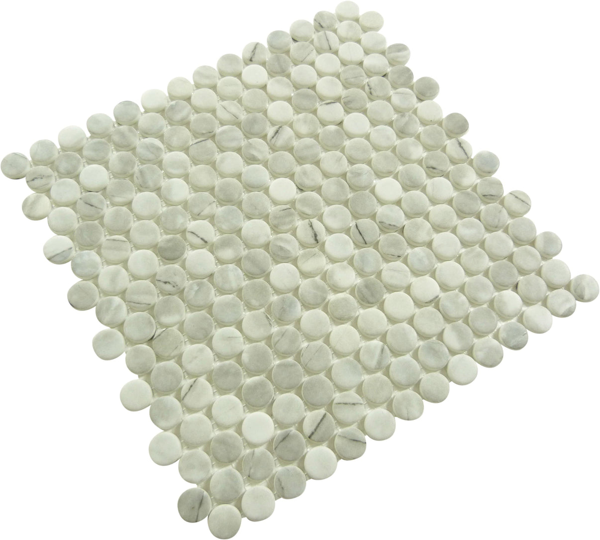 Carolina Dots Venezuela Dawn Grey Penny Round Recycled Matte Glass Tile ...