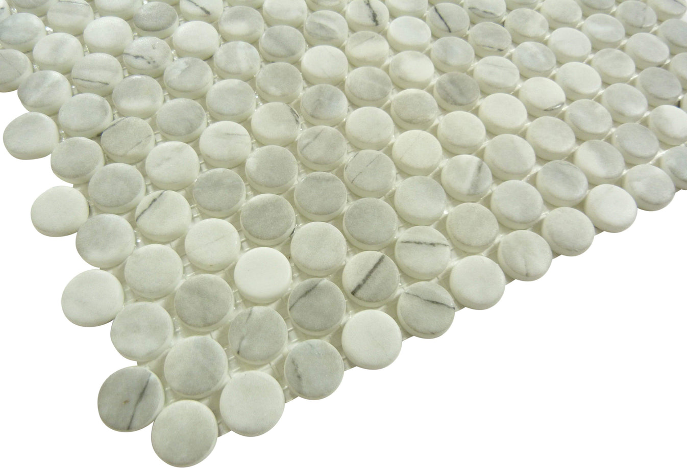 Carolina Dots Venezuela Dawn Grey Penny Round Recycled Matte Glass Tile ...