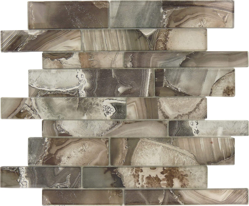 CHAMPINION BROWN RANDOM BRICK GLOSSY GLASS TILE - Oasis Tile