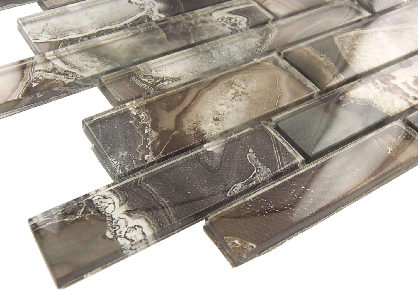 CHAMPINION BROWN RANDOM BRICK GLOSSY GLASS TILE - Oasis Tile