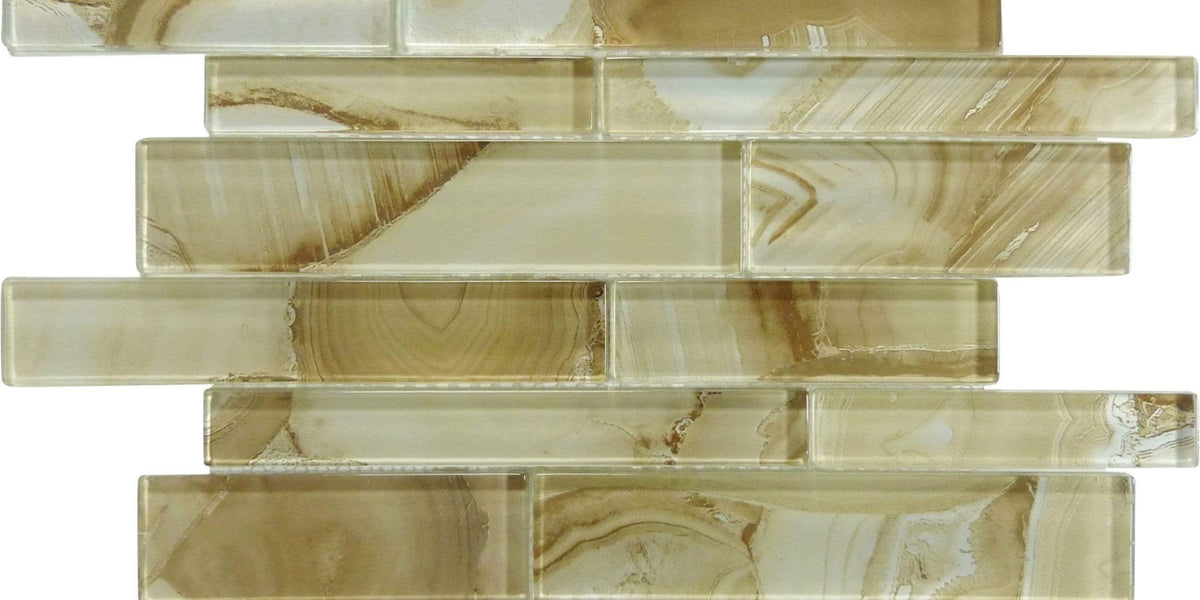 Cinnamon House Gold Random Brick Glossy Glass Tile MGF622