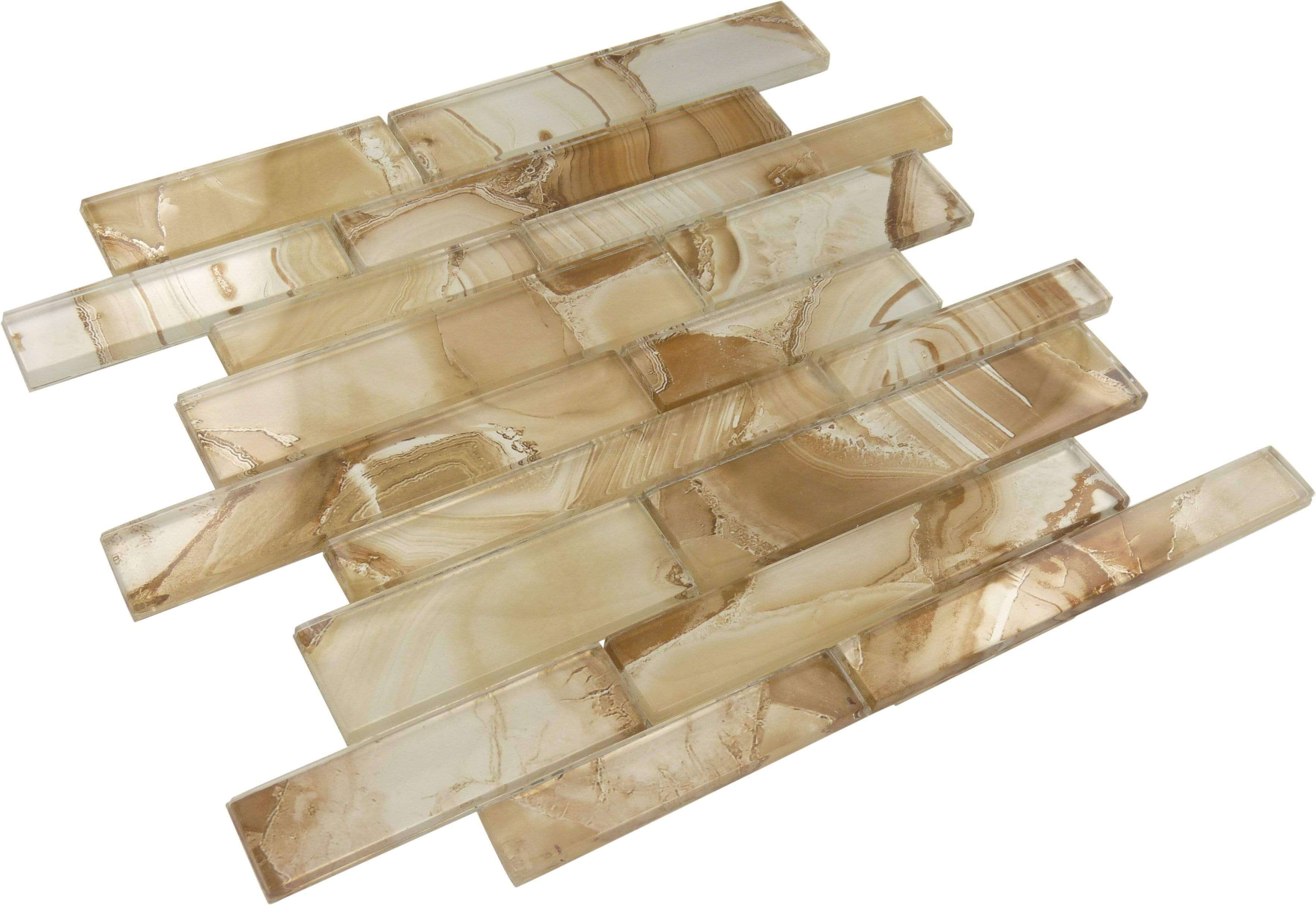 Cinnamon House Gold Random Brick Glossy Glass Tile MGF622