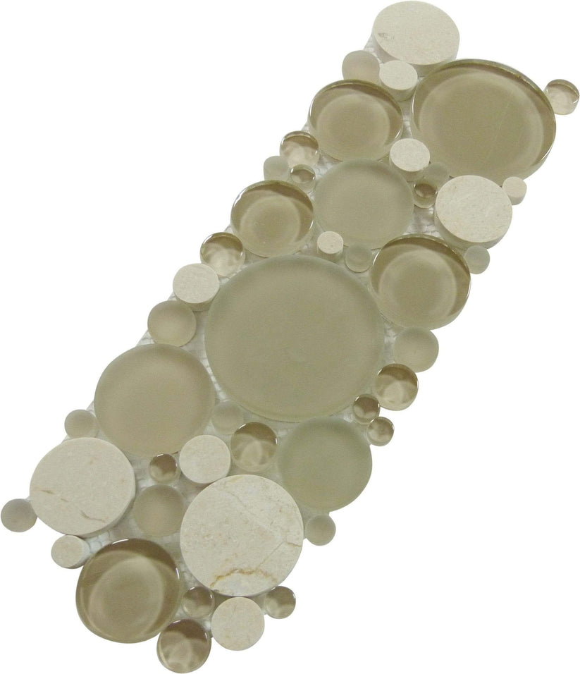 Circles Cream Beige Glass and Stone Penny Circles Tile Glossy B200