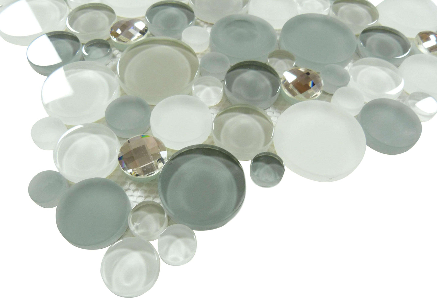 Circles Grey Glass Penny Circles Tile Glossy Frosted SBS1511