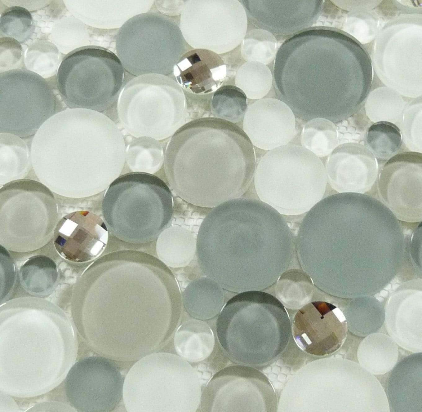 Circles Grey Glass Penny Circles Tile Glossy Frosted SBS1511