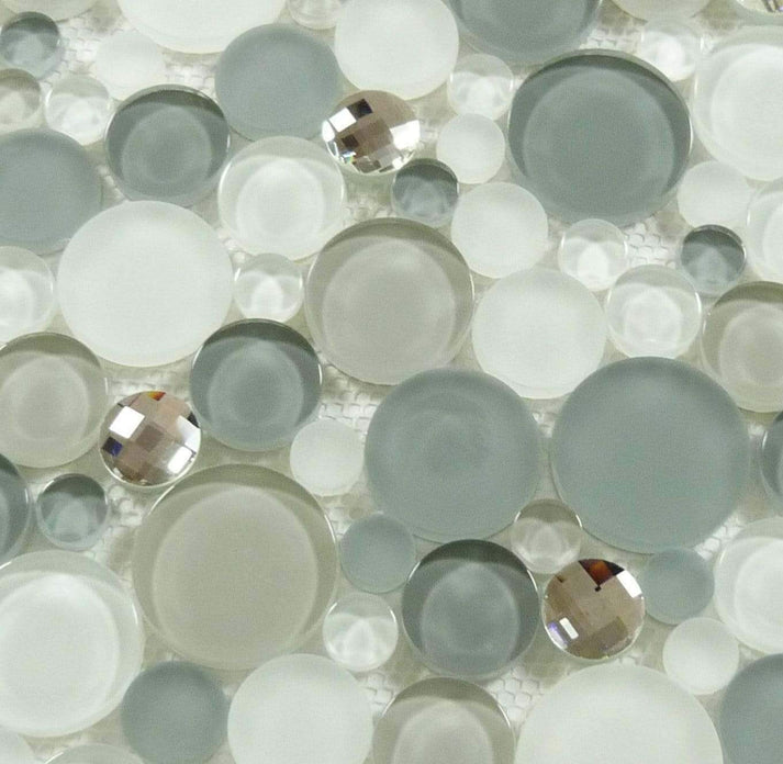 Circles Grey Glass Penny Circles Tile Glossy Frosted SBS1511