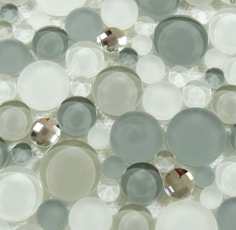 Circles Grey Glass Penny Circles Tile Glossy Frosted SBS1511