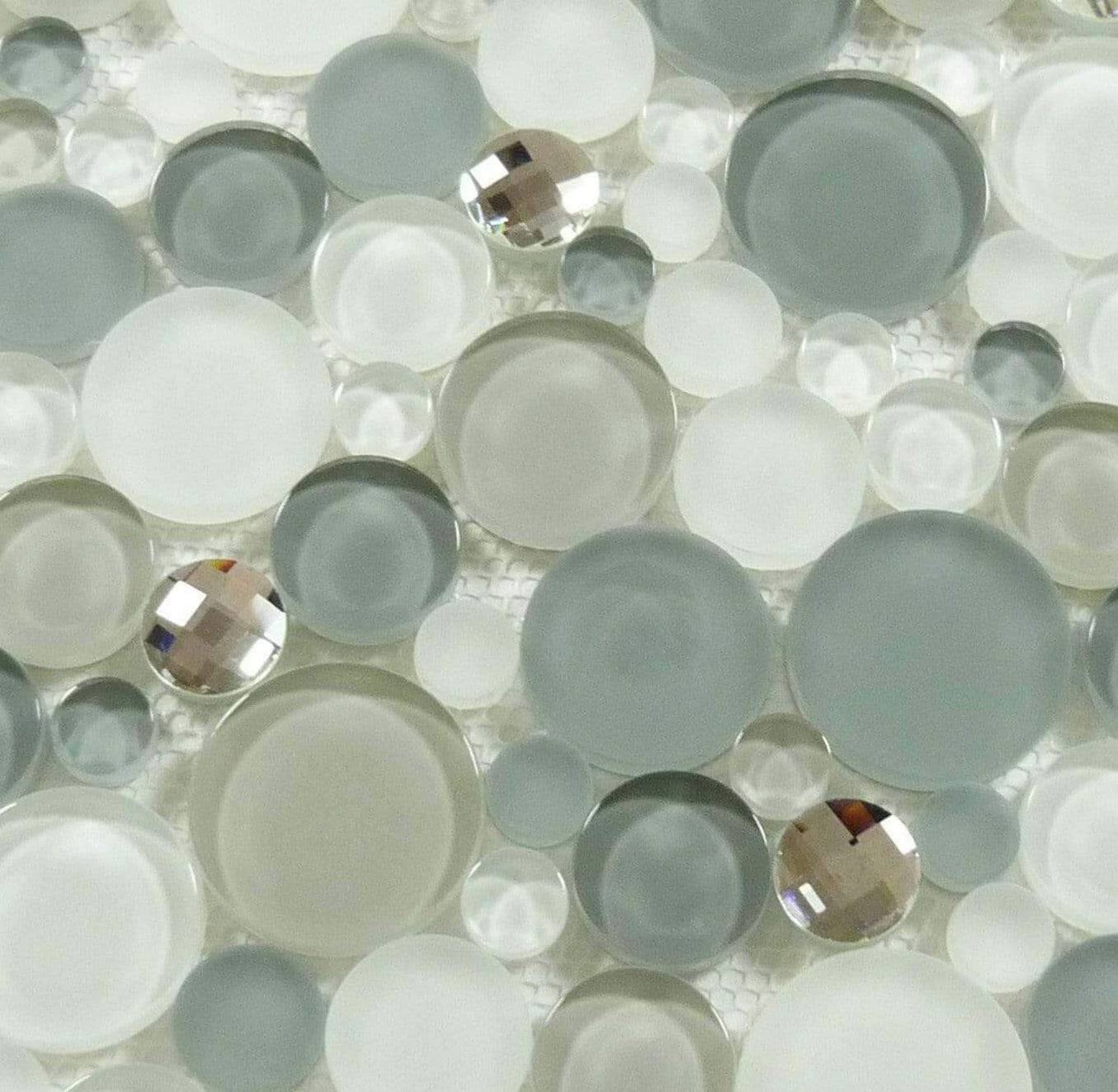 Circles Grey Glass Penny Circles Tile Glossy Frosted SBS1511