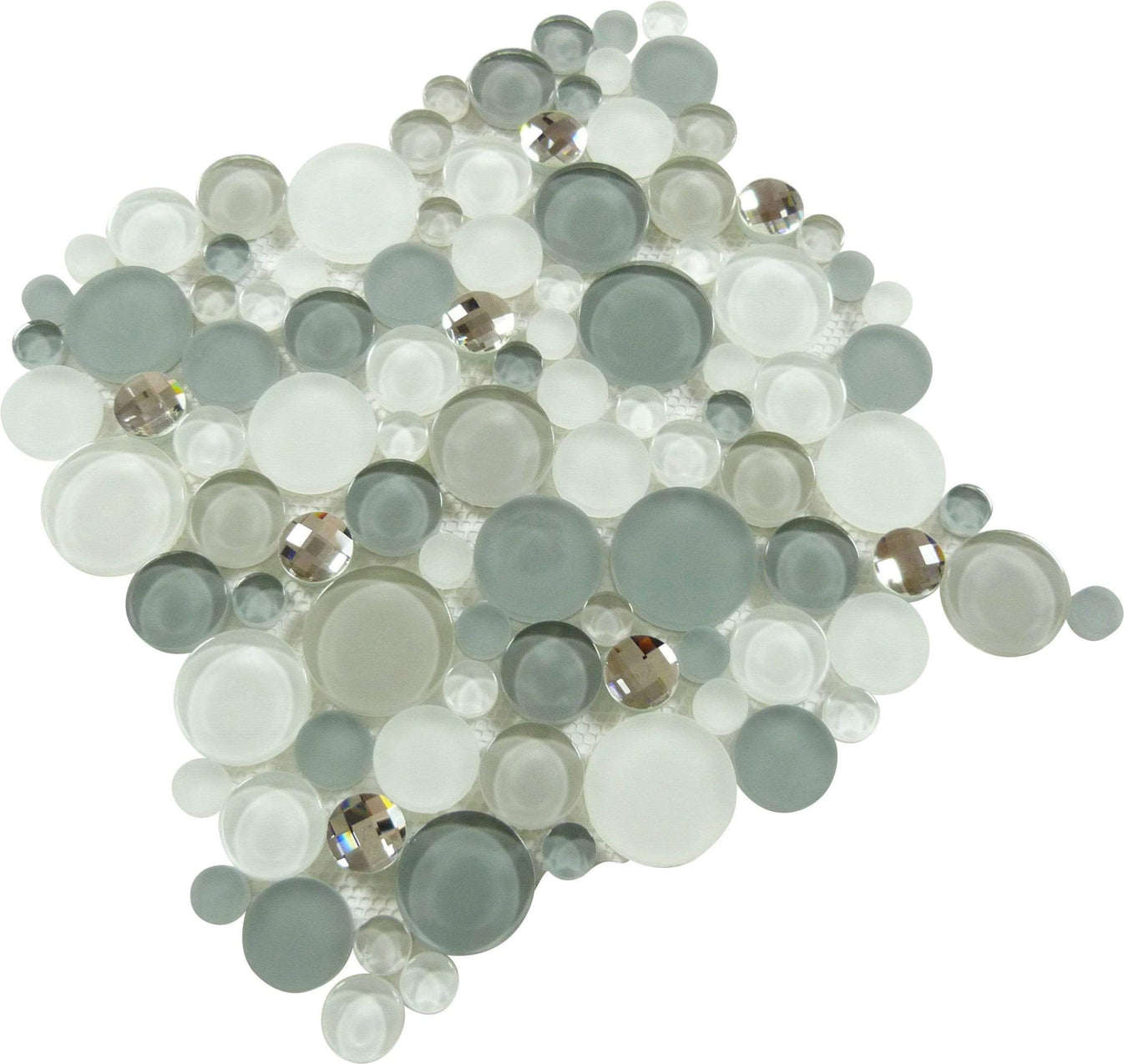 Circles Grey Glass Penny Circles Tile Glossy Frosted SBS1511