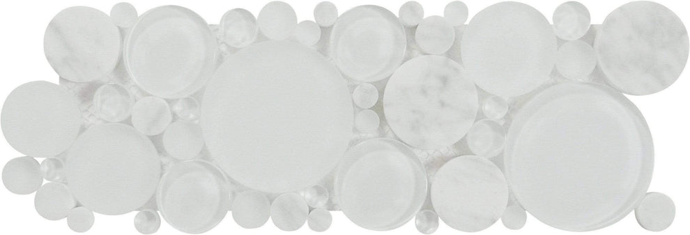 Circles White Glass and Stone Penny Circles Tile Glossy B100