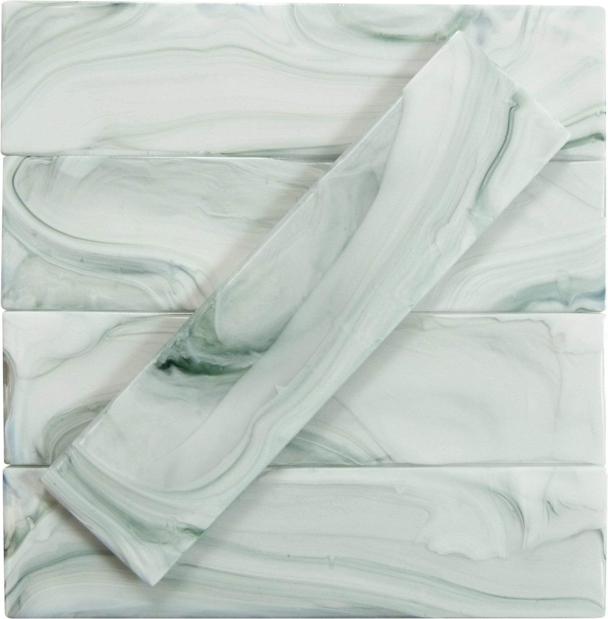 Elegant Swirl Deepsea Current Green 3" x 12" Glossy Glass Subway Pool ...